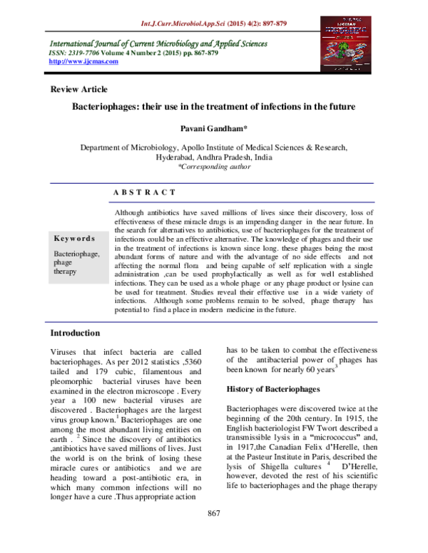 (PDF) Bacteriophages: their use in the treatment of infections in the future