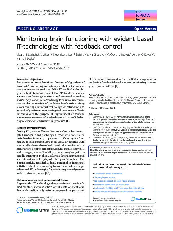 (PDF) Monitoring brain functioning with evident based IT-technologies ...