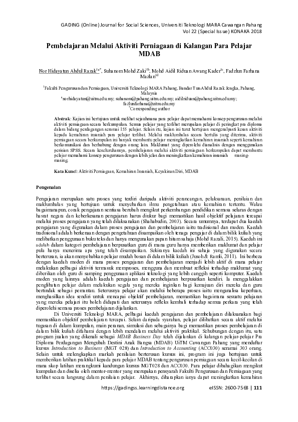 (PDF) Pembelajaran melalui aktiviti perniagaan di kalangan para pelajar ...