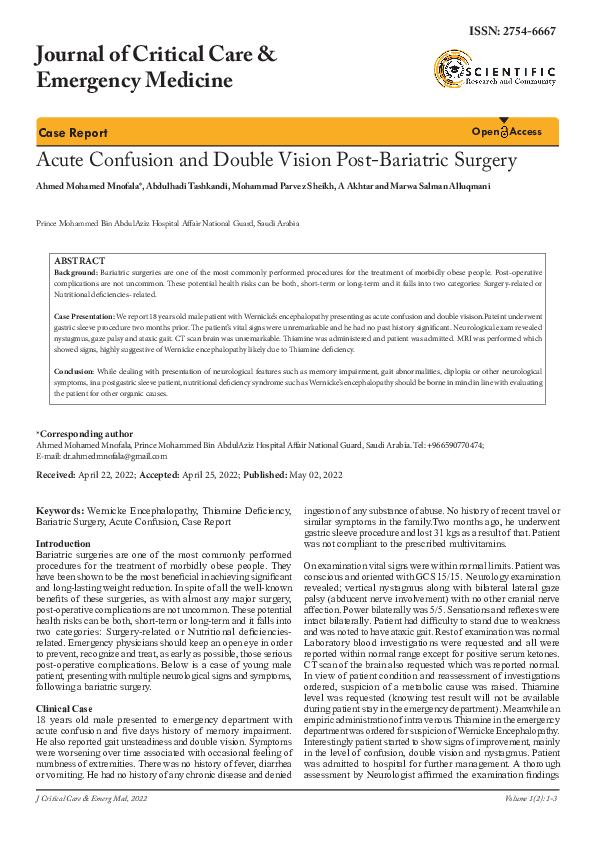 (PDF) Acute Confusion and Double Vision Post-Bariatric Surgery