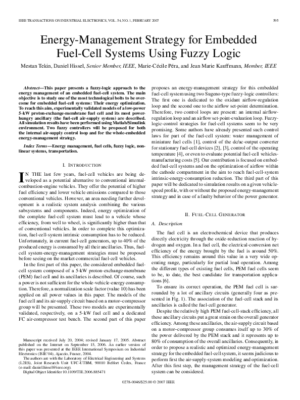 (PDF) Energy-Management Strategy for Embedded Fuel-Cell Systems Using Fuzzy Logic