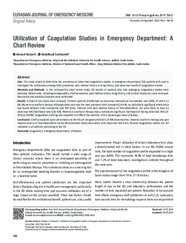 (PDF) Utilization of Coagulation Studies in Emergency Department: A ...