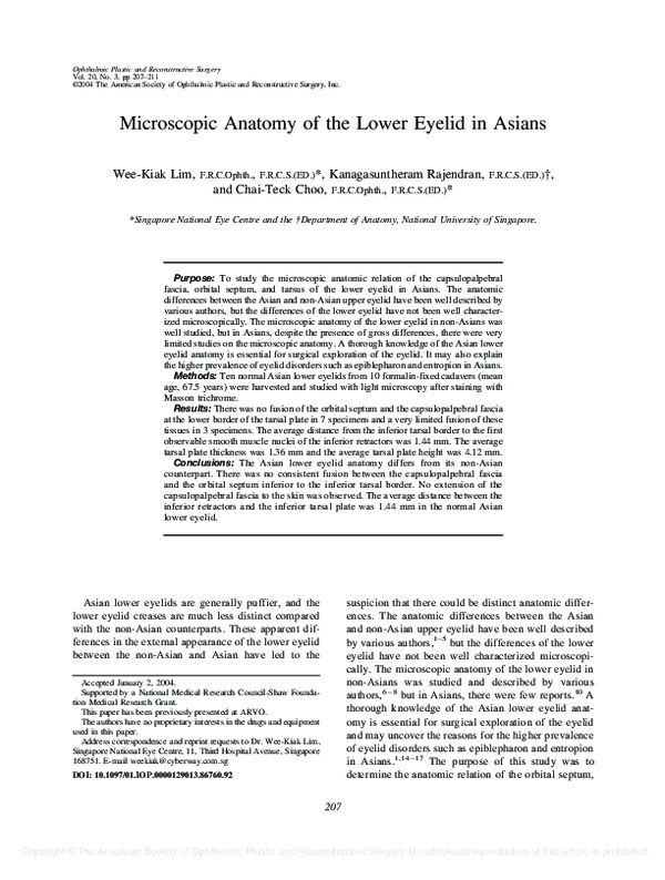 (PDF) Microscopic Anatomy of the Lower Eyelid in Asians | ChaiTeck CHOO ...