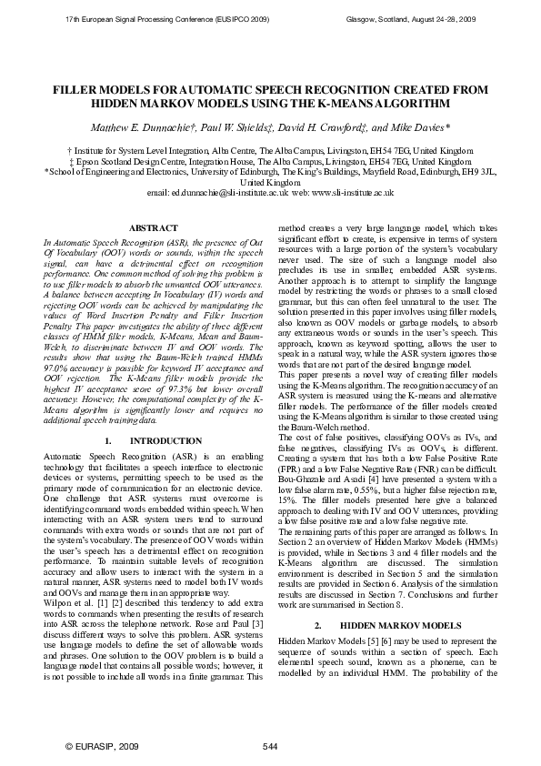 (PDF) Filler Models For Automatic Speech Recognition Created From Hidden Markov Models Using The ...