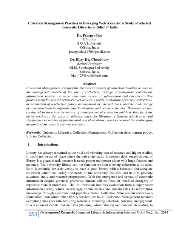 (PDF) Collection Management Practices in Emerging Web Scenario: A Study ...