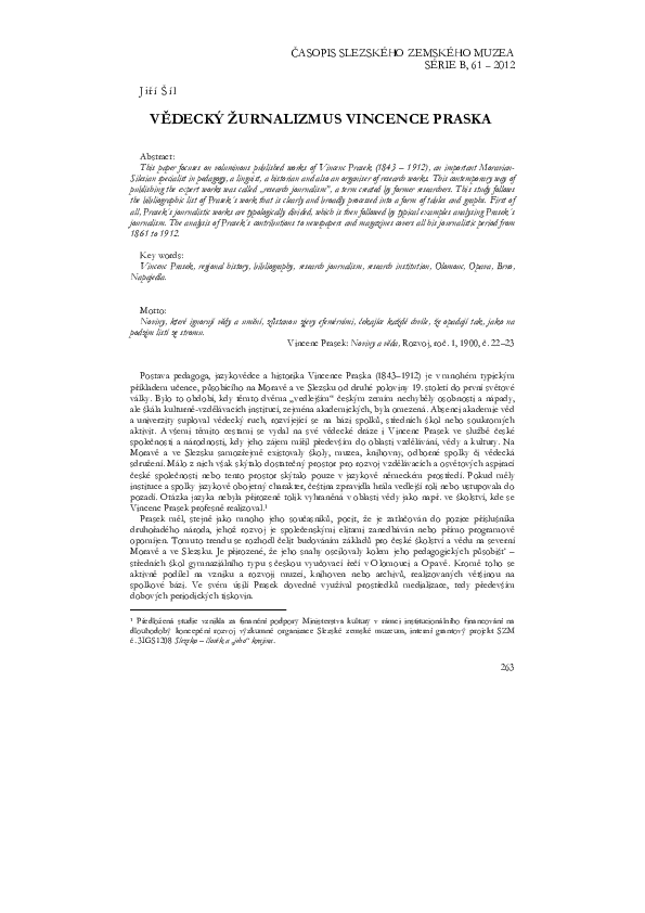 (PDF) Šíl J Vědecký žurnalizmus Vincence Praska(ČSZM B)