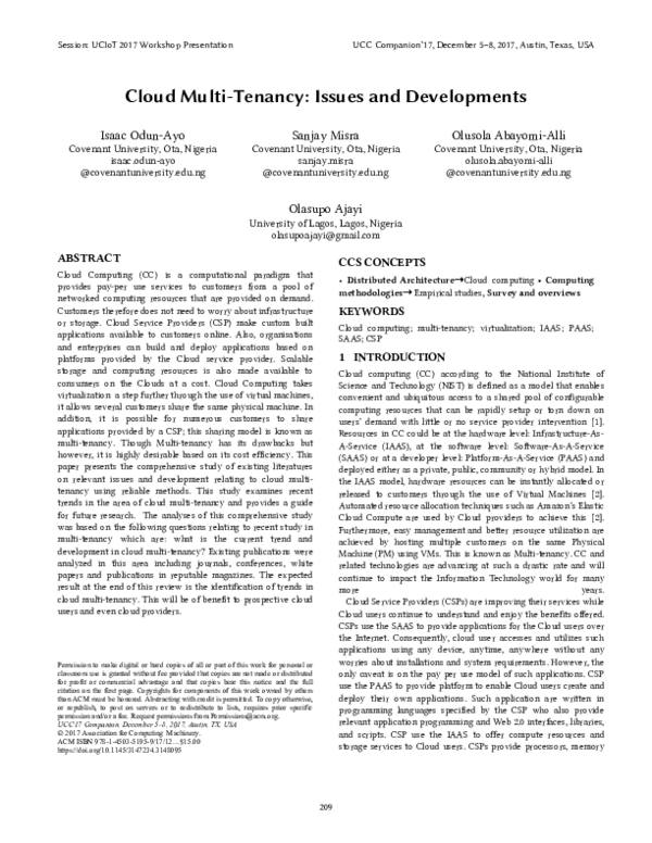 (PDF) Cloud Multi-Tenancy