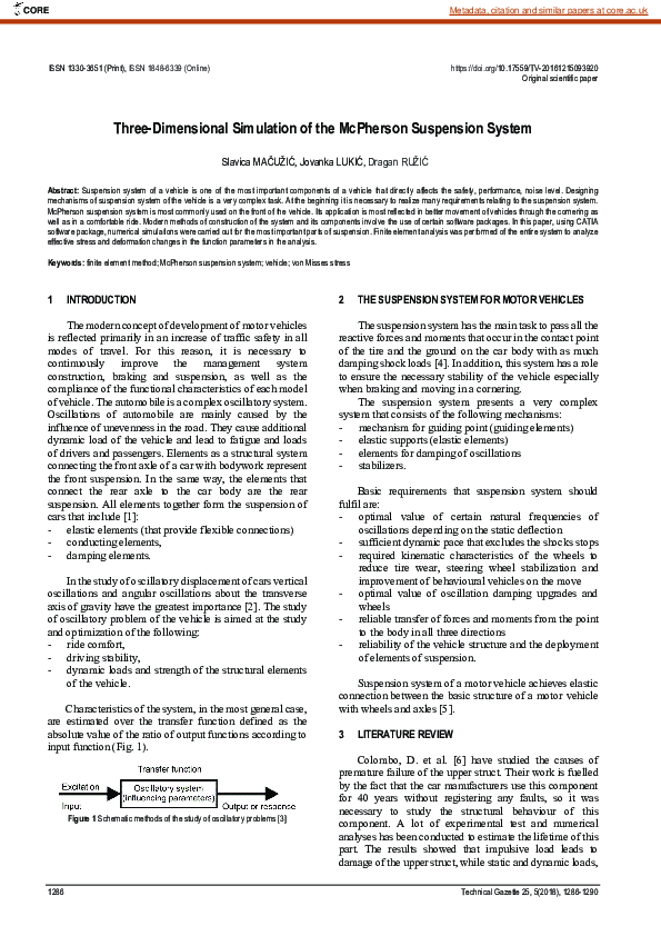 (PDF) Three-Dimensional Simulation of the McPherson Suspension System