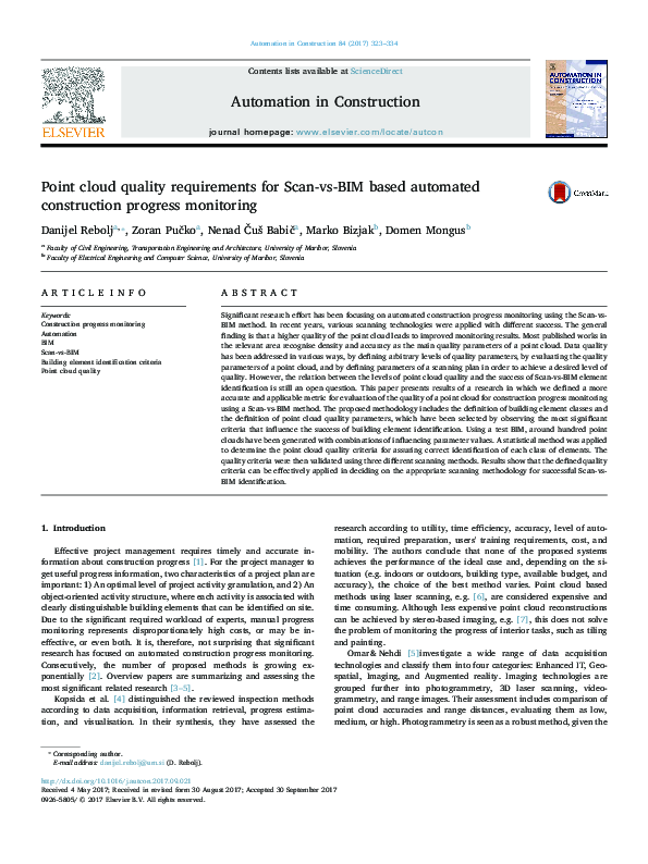 (PDF) Point cloud quality requirements for Scan-vs-BIM based automated construction progress ...