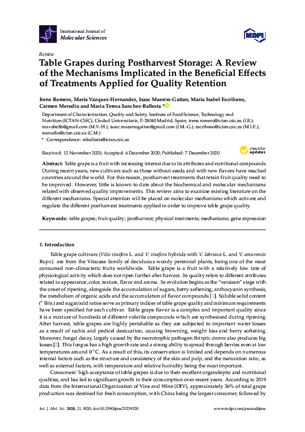 (PDF) Table Grapes during Postharvest Storage: A Review of the Mechanisms Implicated in the ...