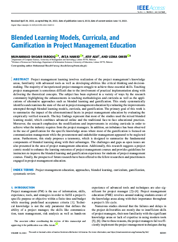 (PDF) Blended Learning Models, Curricula, and Gamification in Project ...