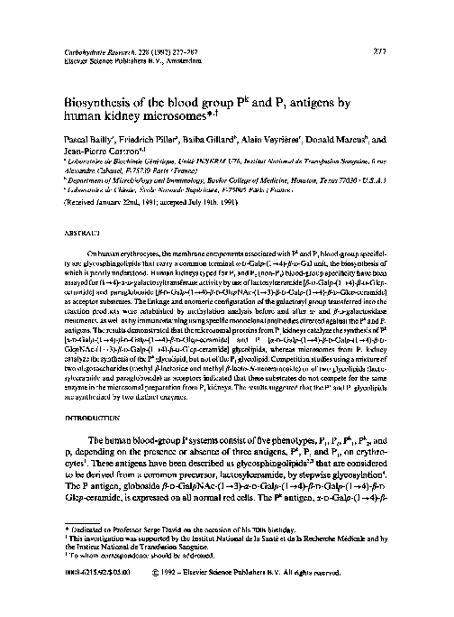 (PDF) Biosynthesis of the blood group Pk and P1 antigens by human ...