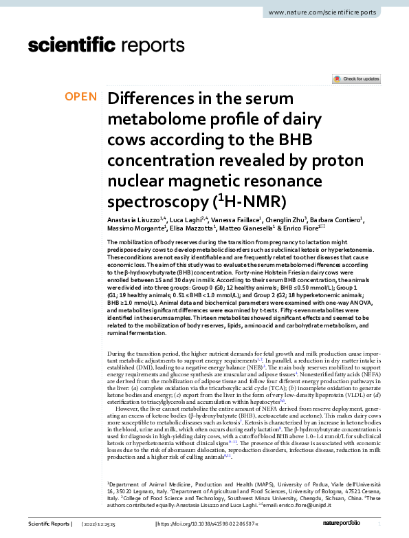 (PDF) Differences in the serum metabolome profile of dairy cows ...