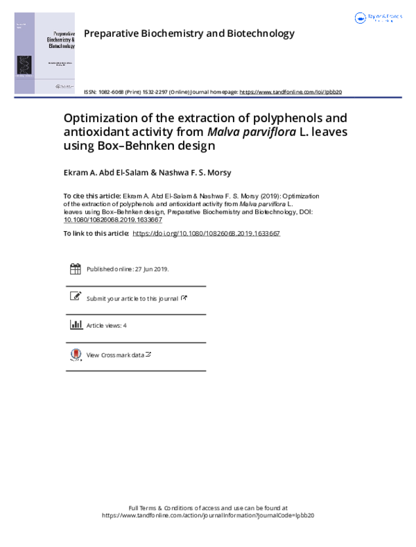 (PDF) Optimization of the extraction of polyphenols and antioxidant activity from Malva ...