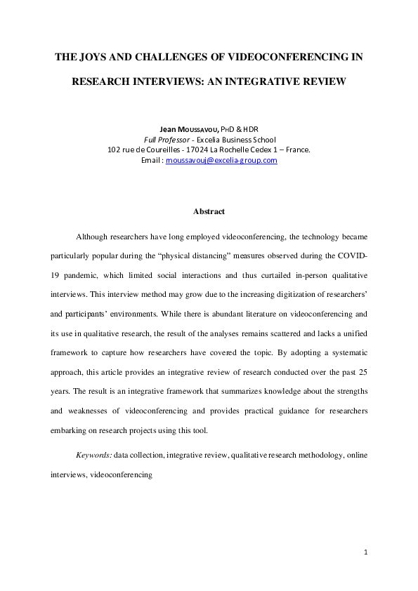 (PDF) The Joys and Challenges of Video Conferencing in Research ...