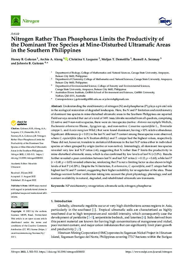 (PDF) Nitrogen Rather Than Phosphorus Limits the Productivity of the ...