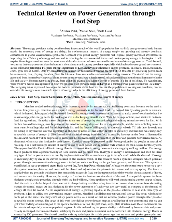 (PDF) Technical Review on Power Generation through Foot Step