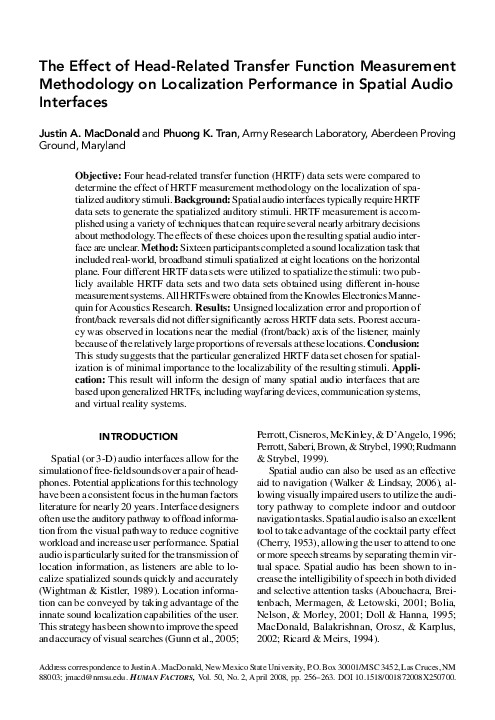 Pdf The Effect Of Head Related Transfer Function Measurement