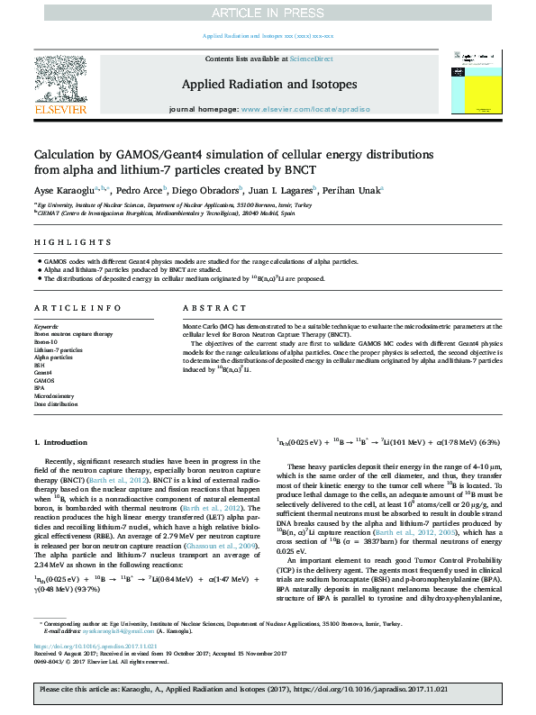 (PDF) Calculation by GAMOS/Geant4 simulation of cellular energy distributions from alpha and ...