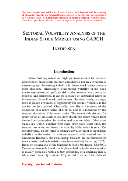 Pdf Sectoral Volatility Analysis Of The Indian Stock Market Using Garch