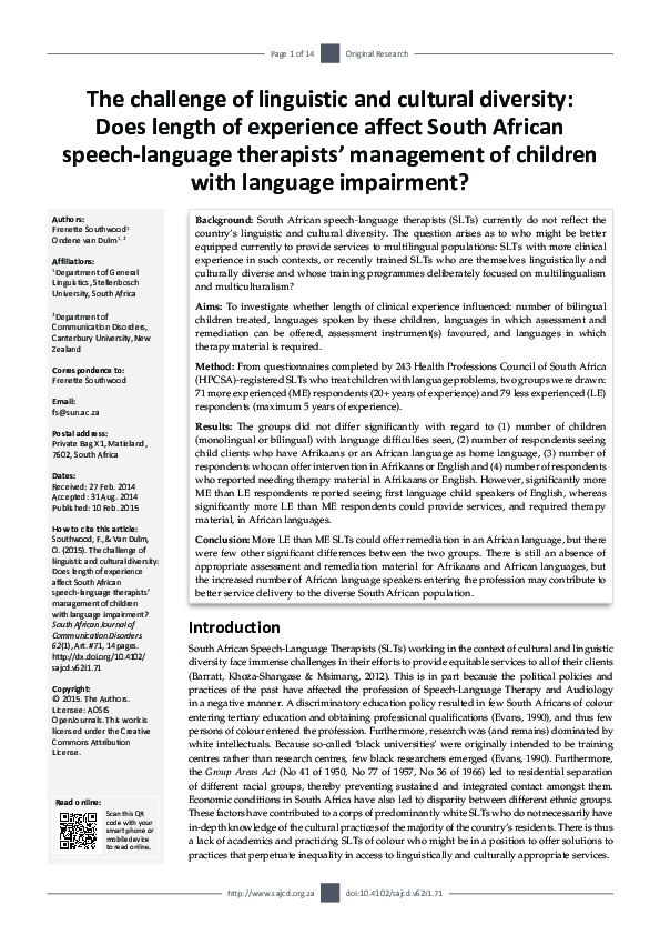 (PDF) The challenge of linguistic and cultural diversity: Does length ...