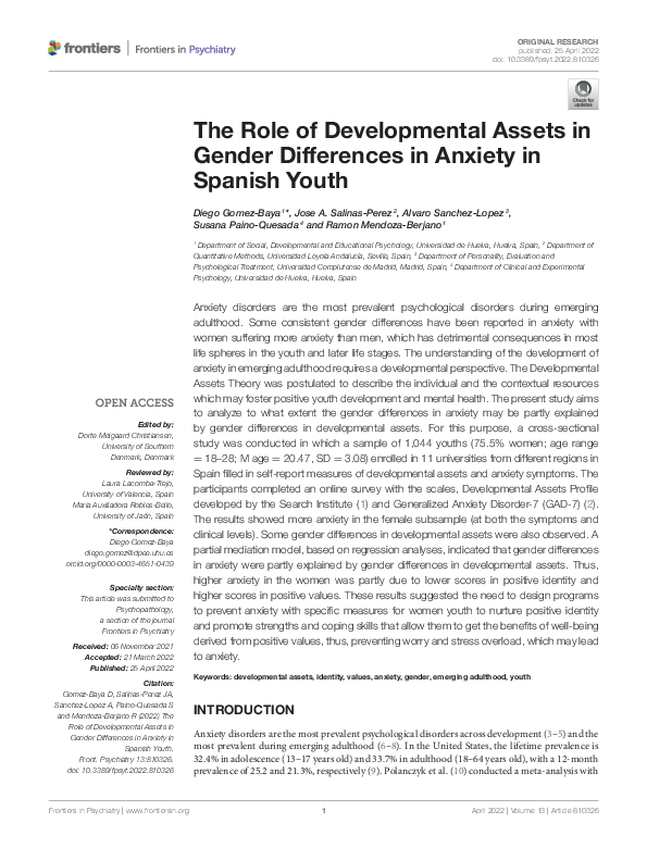 (PDF) The Role of Developmental Assets in Gender Differences in Anxiety ...