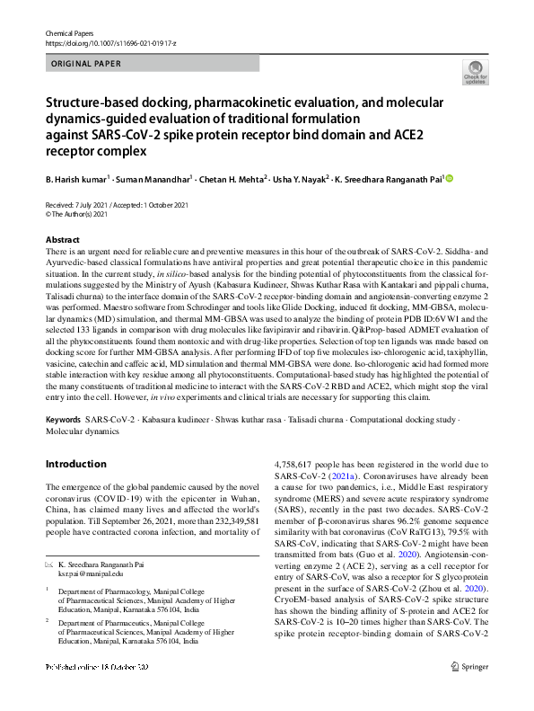 (PDF) Structure-based docking, pharmacokinetic evaluation, and molecular dynamics-guided ...