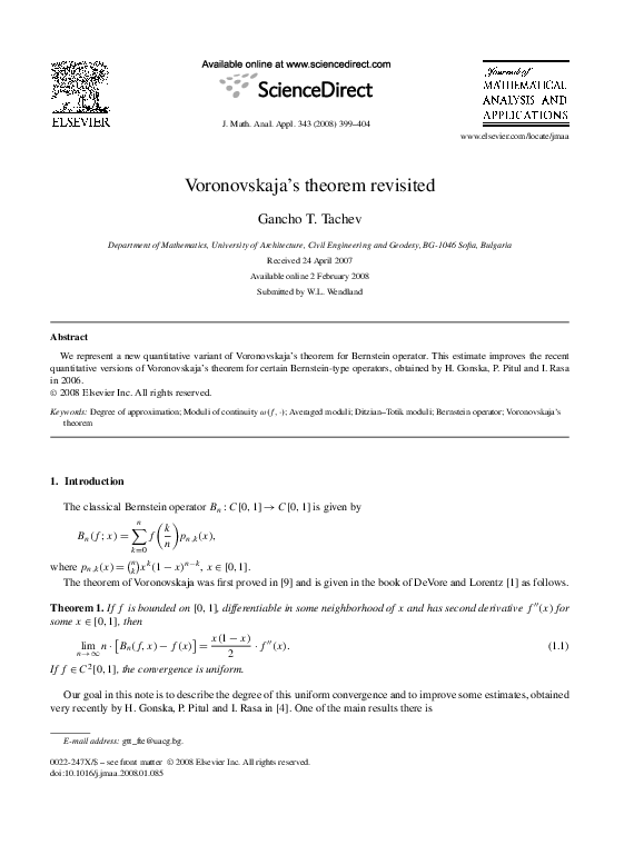 (PDF) Voronovskaja's theorem revisited