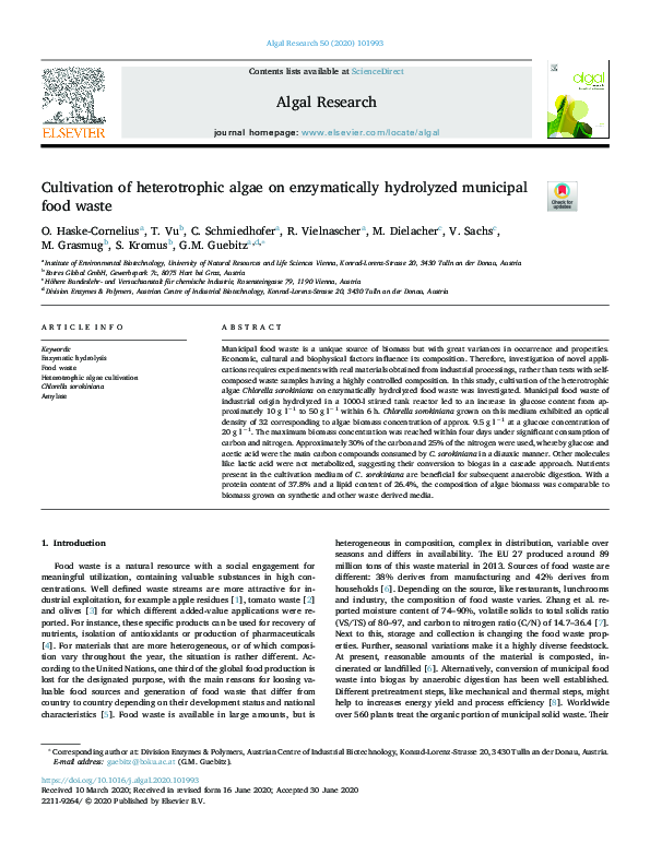 (PDF) Cultivation of heterotrophic algae on enzymatically hydrolyzed ...