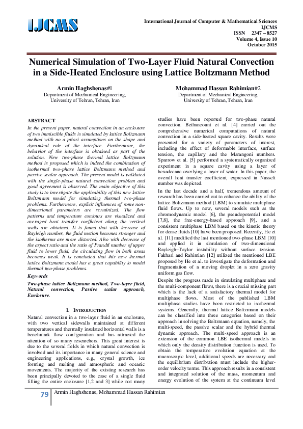 Pdf Numerical Simulation Of Two Layer Fluid Natural Convection In A