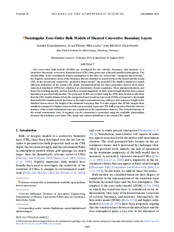 Pdf Nonsingular Zero Order Bulk Models Of Sheared Convective Boundary Layers