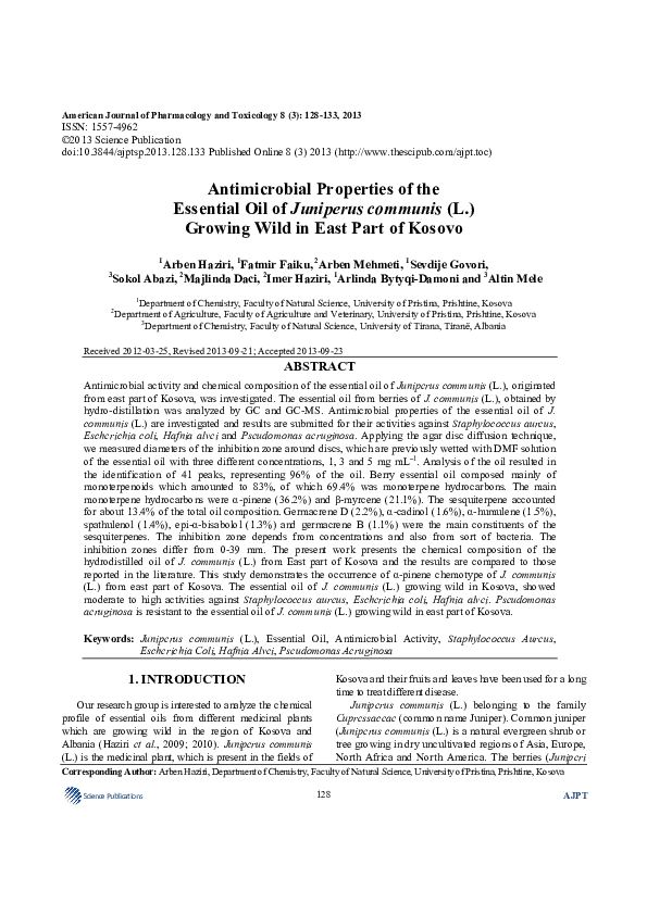 (PDF) Antimicrobial Properties of the Essential Oil of Juniperus Communis (L.) Growing Wild in ...