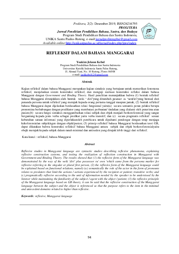 (PDF) Refleksif dalam Bahasa Manggarai