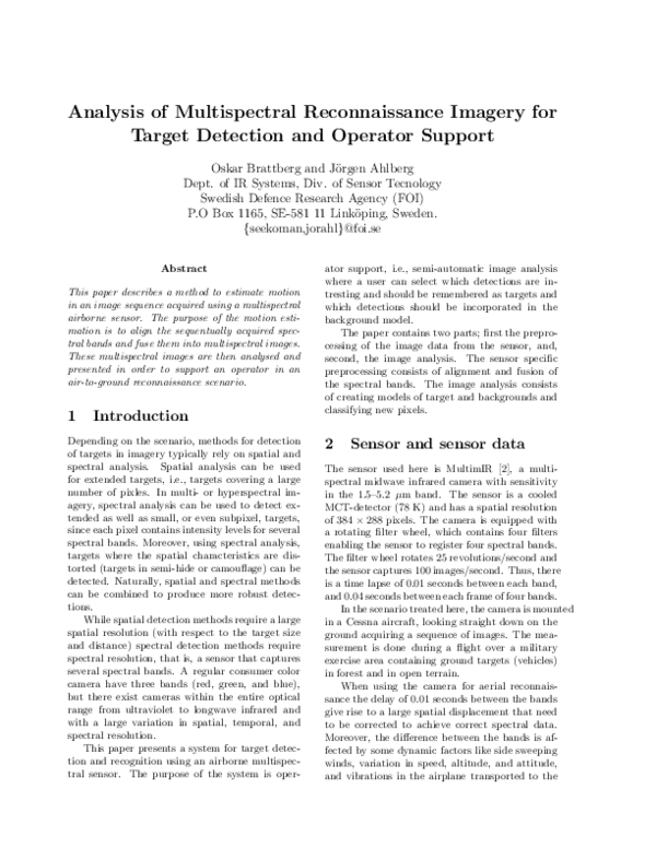 (PDF) Analysis of Multispectral Reconnaissance Imagery for Target Detection and Operator Support