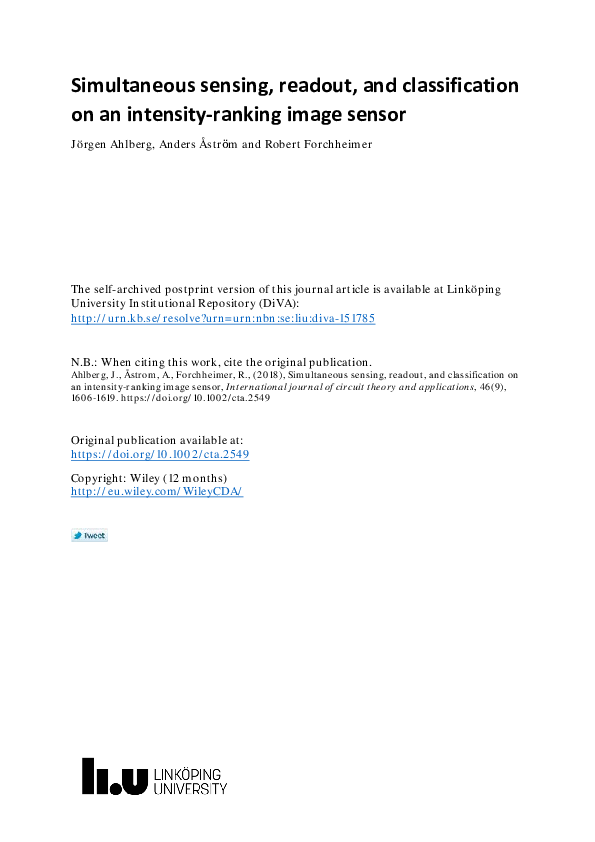 Pdf Simultaneous Sensing Readout And Classification On An Intensity