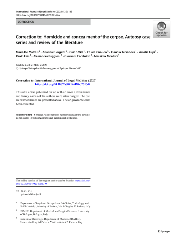 (PDF) Correction to: Homicide and concealment of the corpse. Autopsy ...