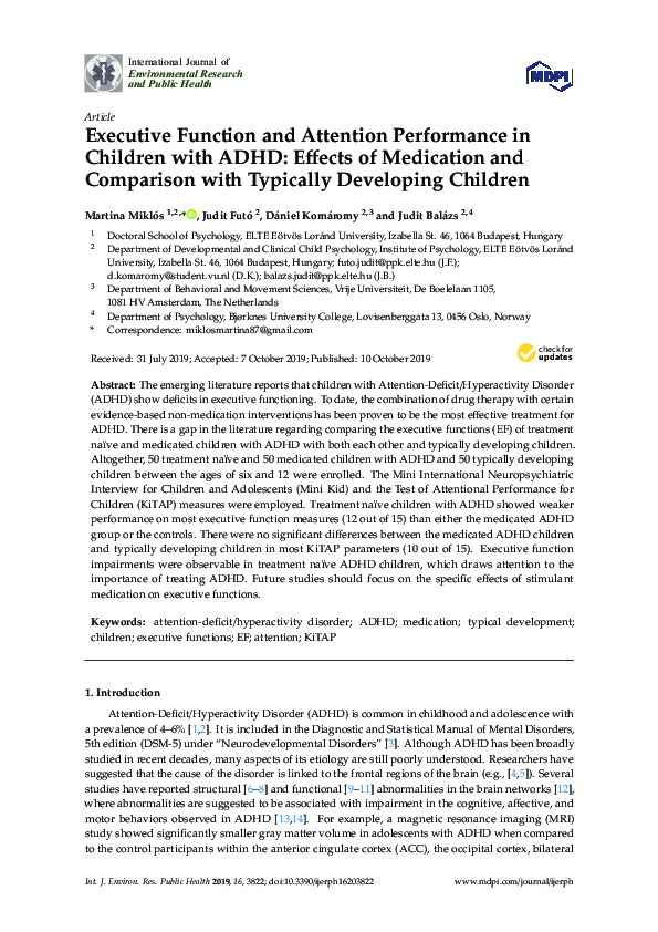 (PDF) Executive Function and Attention Performance in Children with ...