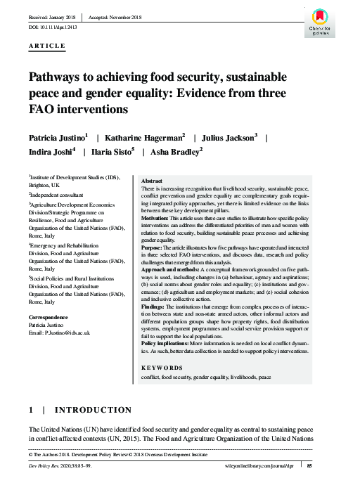 (PDF) Pathways to achieving food security, sustainable peace and gender ...