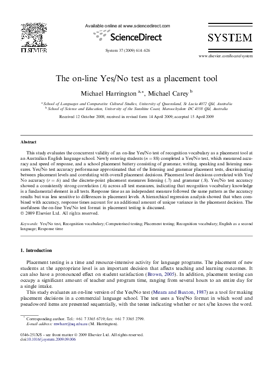 (PDF) The on-line Yes/No test as a placement tool