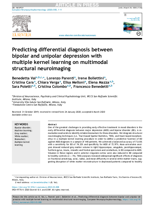 (PDF) Predicting differential diagnosis between bipolar and unipolar ...