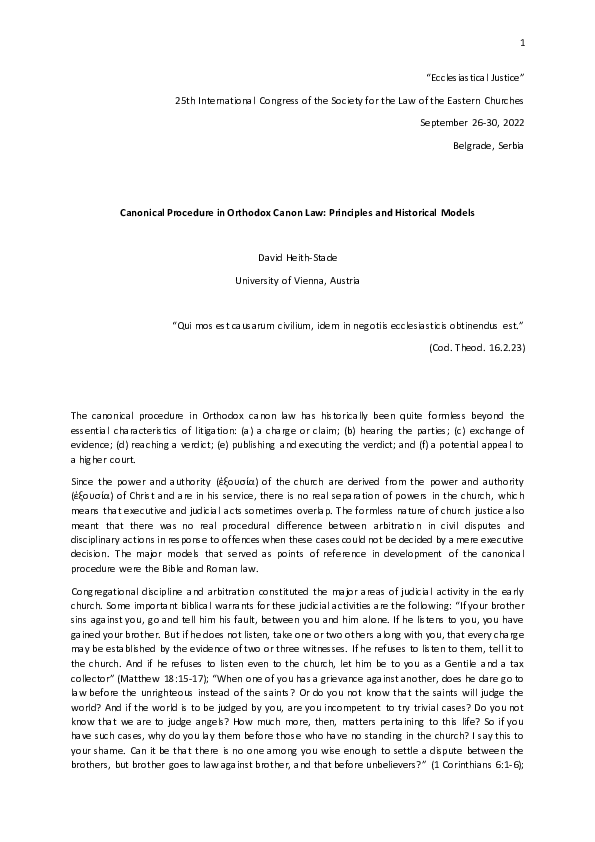 (PDF) Canonical Procedure in Orthodox Canon Law: Principles and ...