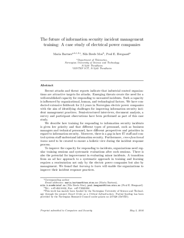 (PDF) The future of information security incident management training: A case study of ...