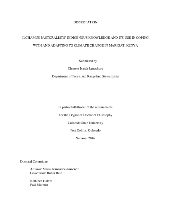 (PDF) DISSERTATION ILCHAMUS PASTORALISTS' INDIGENOUS KNOWLEDGE AND ITS ...