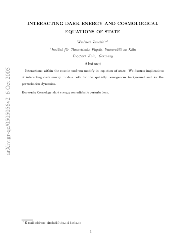 (PDF) Interacting Dark Energy and Cosmological Equations of State