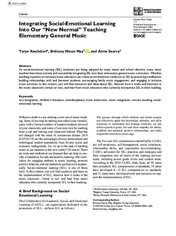 (PDF) Integrating Social-Emotional Learning Into Our “New Normal ...