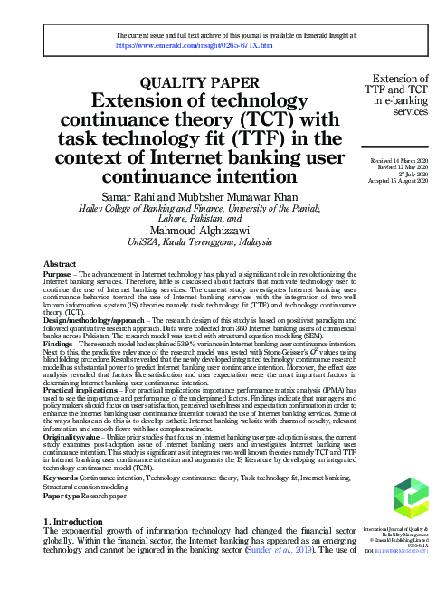 (PDF) Extension of technology continuance theory (TCT) with task ...