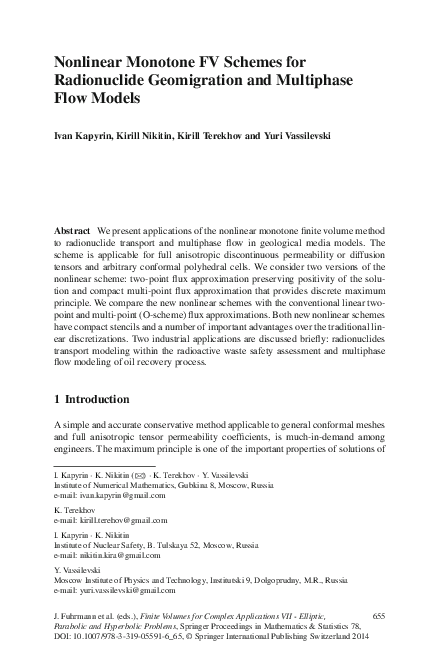 (PDF) Nonlinear Monotone FV Schemes for Radionuclide Geomigration and ...