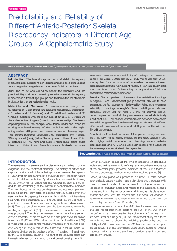 (PDF) Comparison Between the Wits Appraisal , the Beta Angle & Yen ...