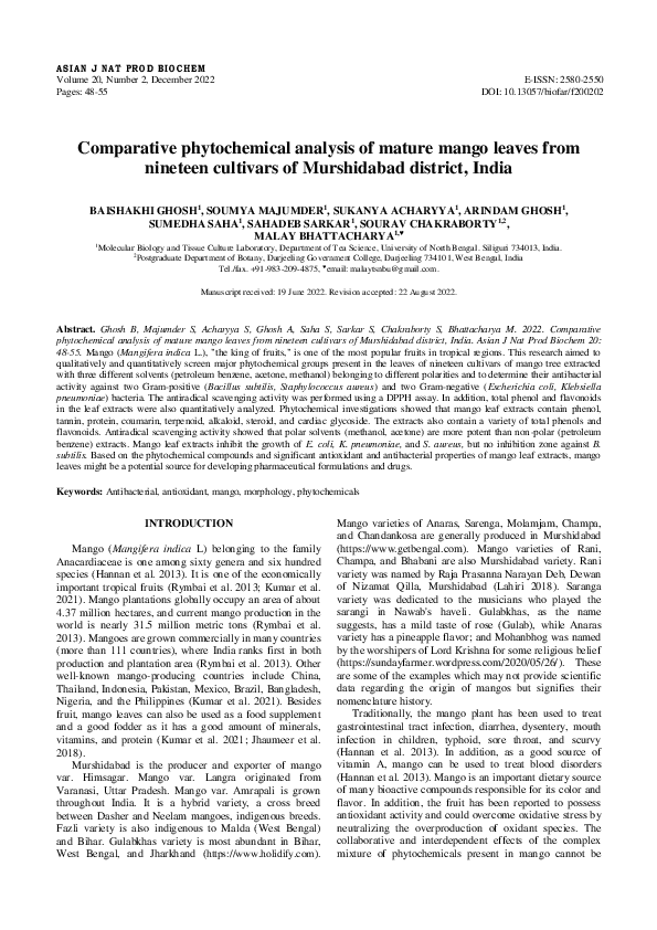 (PDF) Comparative phytochemical analysis of mature mango leaves from ...