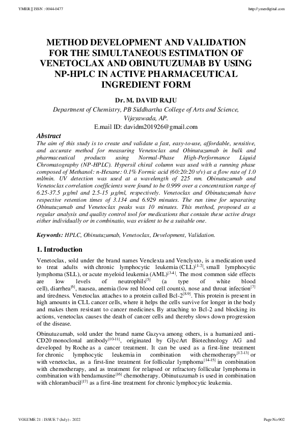 Pdf Method Development And Validation For The Simultaneous Estimation Of Venetoclax And